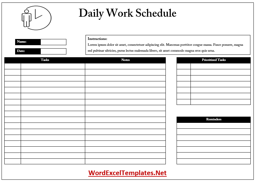 Free printable daily work schedule template - brilliantserg